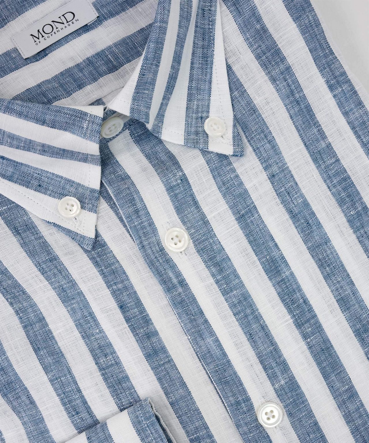 White/Blue Butcher Stripe Linen Shirt - Made To Measure - MOND - Mond