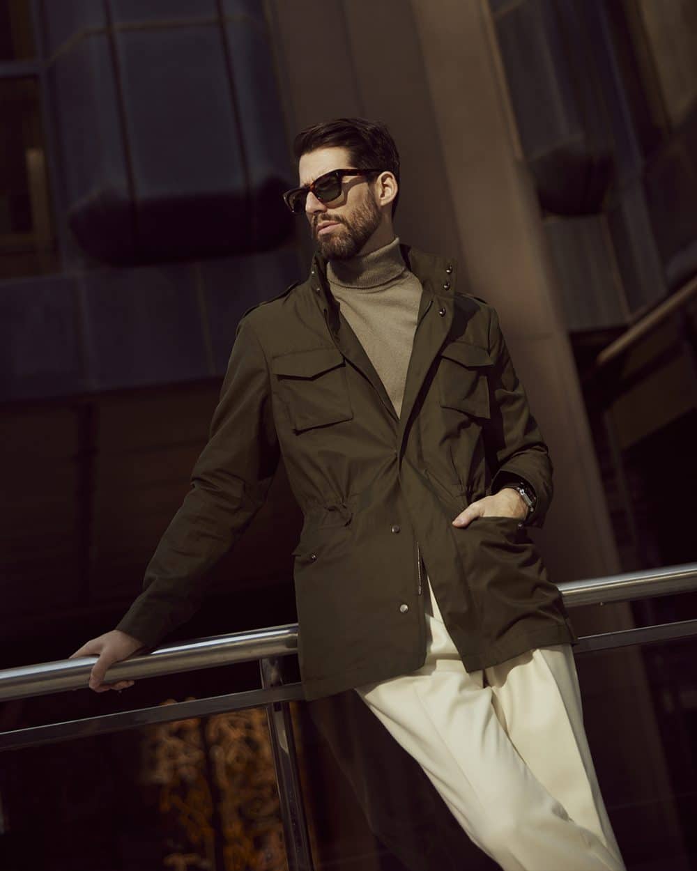 Men's Spring Jacket - Olive Rain Repellent Field Jacket - Mond