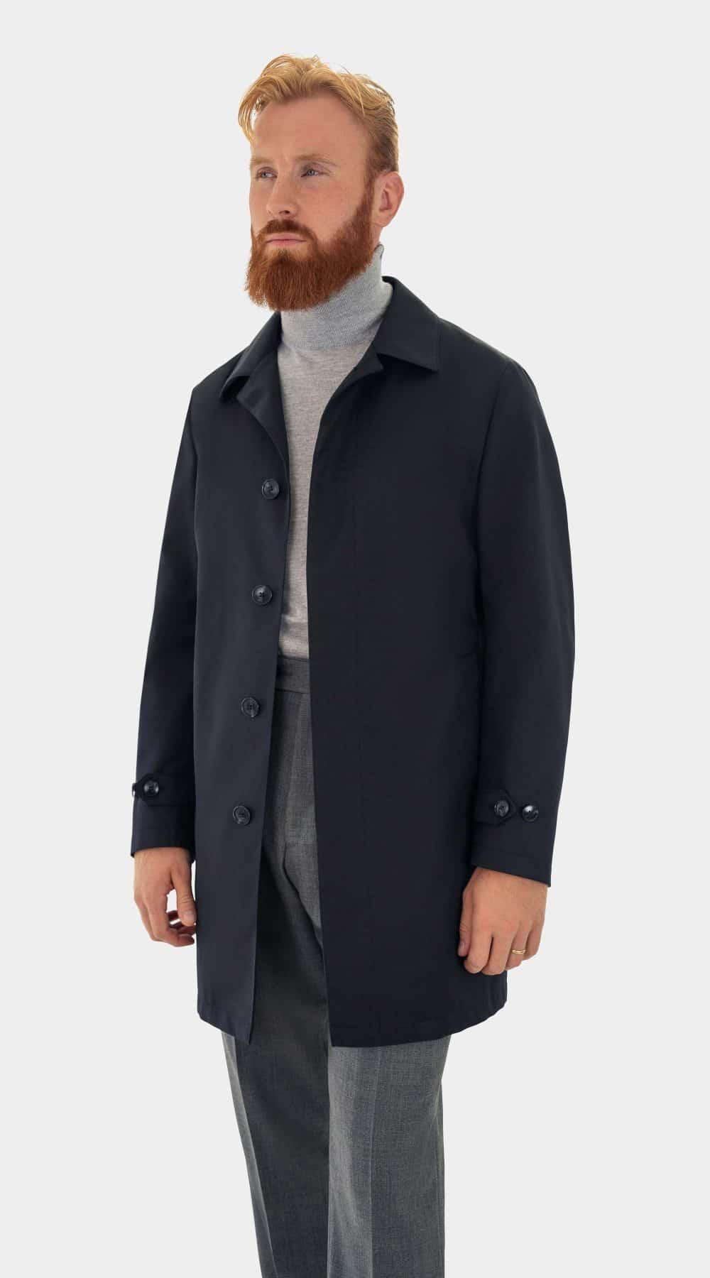 Men's Car Coat - Rain Repellent Car Coat In Navy Twill - Mond