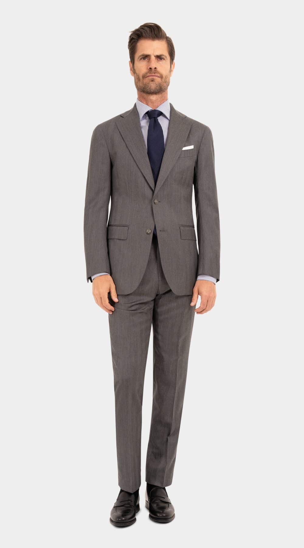 Grey Herringbone Superior Wool Suit - Luxurious Feel - MOND - Mond